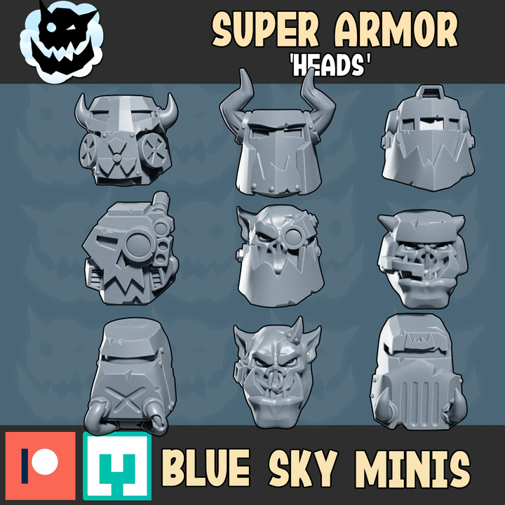3D Printable Super Armor Heads by Blue Sky Minis